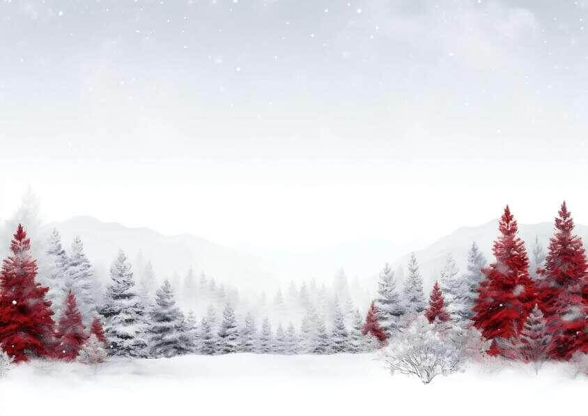 Download Snowy Winter Landscape with Red and White Pine Trees ...