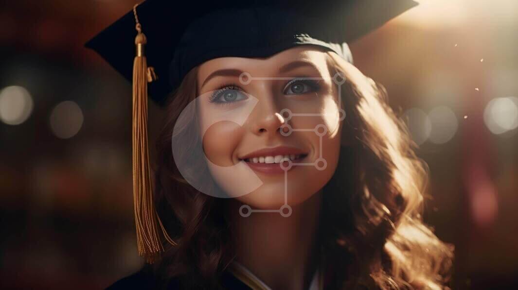 Young Woman in Graduation Outfit Smiling stock photo | Creative Fabrica