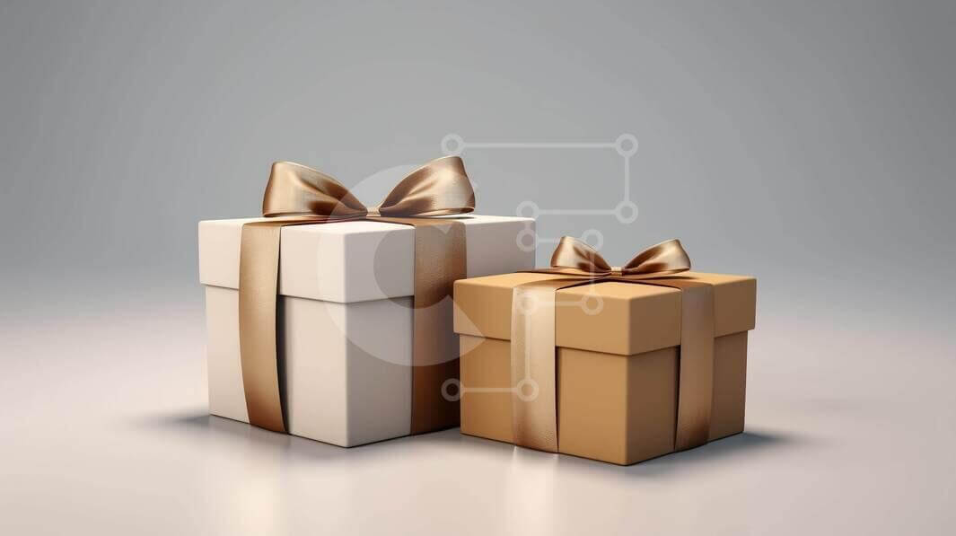 Brown Gift Boxes with Gold Ribbons stock photo | Creative Fabrica