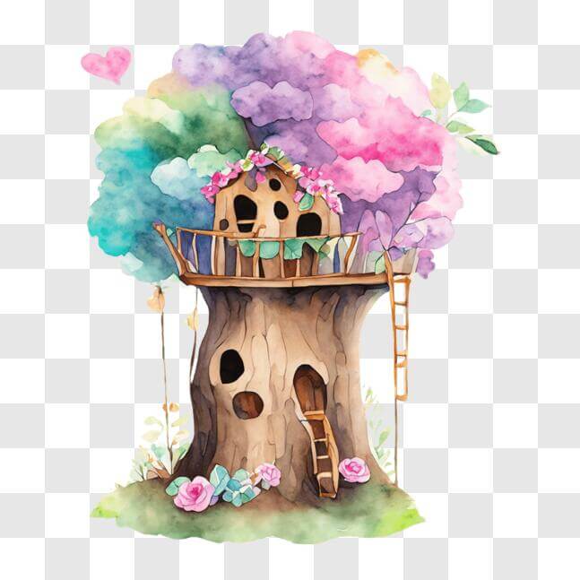 Download Colorful Tree House with Flowers and Hearts PNGs Online ...