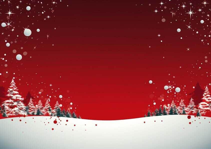 Download Red Christmas Background with Snow-Covered Trees and Falling ...