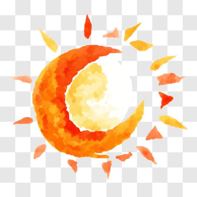 Download Watercolor Painting of Crescent Moon and Sun PNGs Online ...