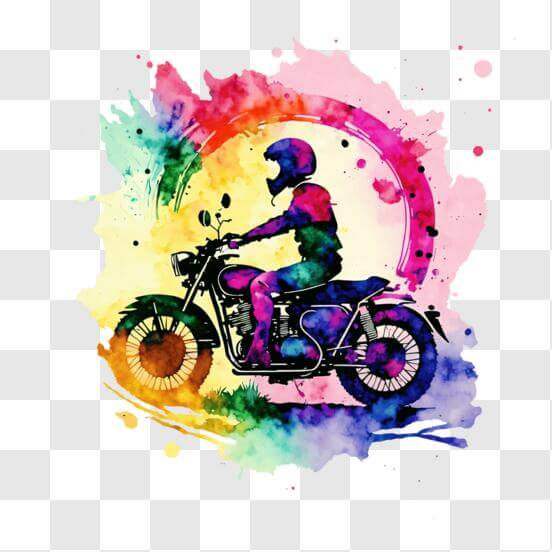 Download Motorcycle Rider in Colorful Paint Splatter Background PNGs ...