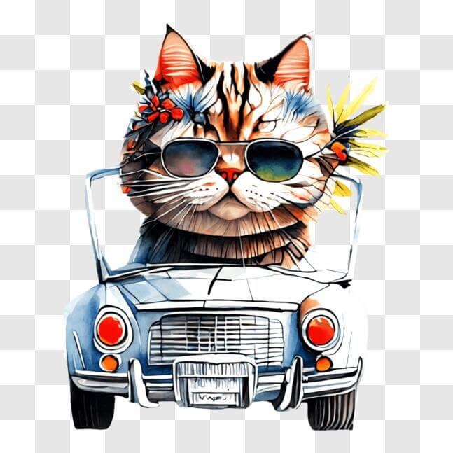 Download Cat in Sunglasses Driving a Vintage Car PNGs Online - Creative ...