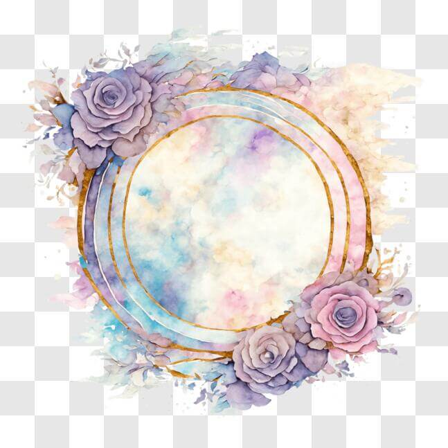 Download Watercolor Floral Frame with Pink, Purple, and Blue Roses PNGs ...