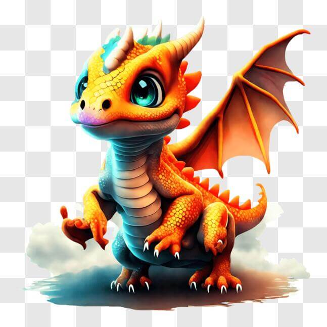 Download Cute Small Orange Dragon on Clouds PNGs Online - Creative Fabrica
