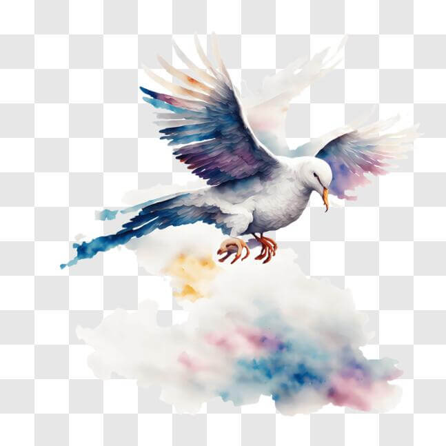 Download Abstract Painting of White Dove in Colorful Clouds PNGs Online ...