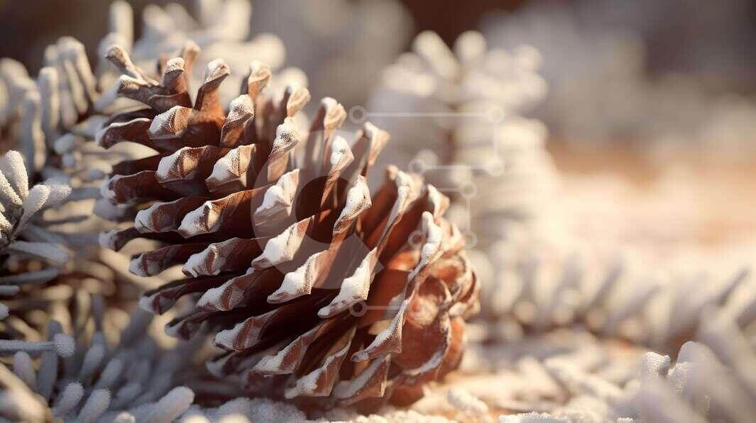 Snowy Pine Cone in a Winter Forest stock photo | Creative Fabrica