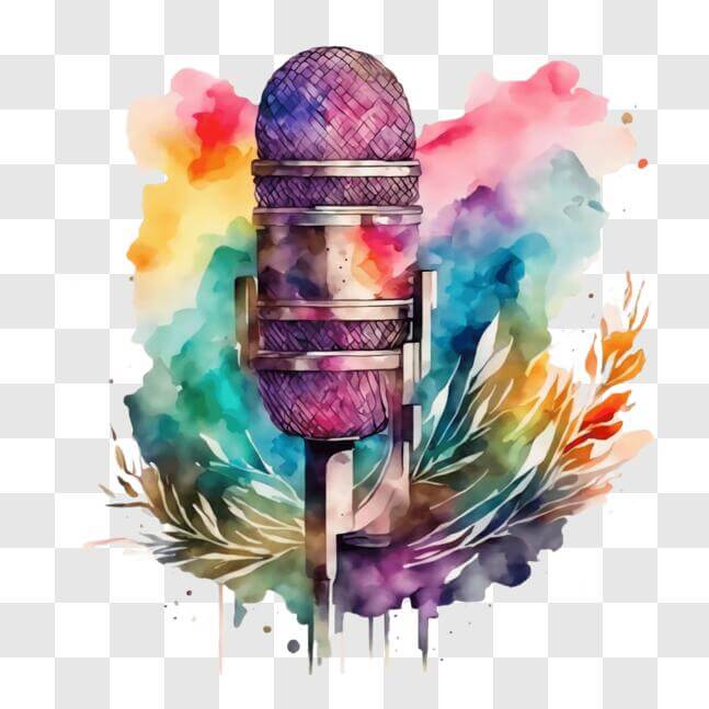Download Colorful Watercolor Painting of an Old-Fashioned Microphone ...