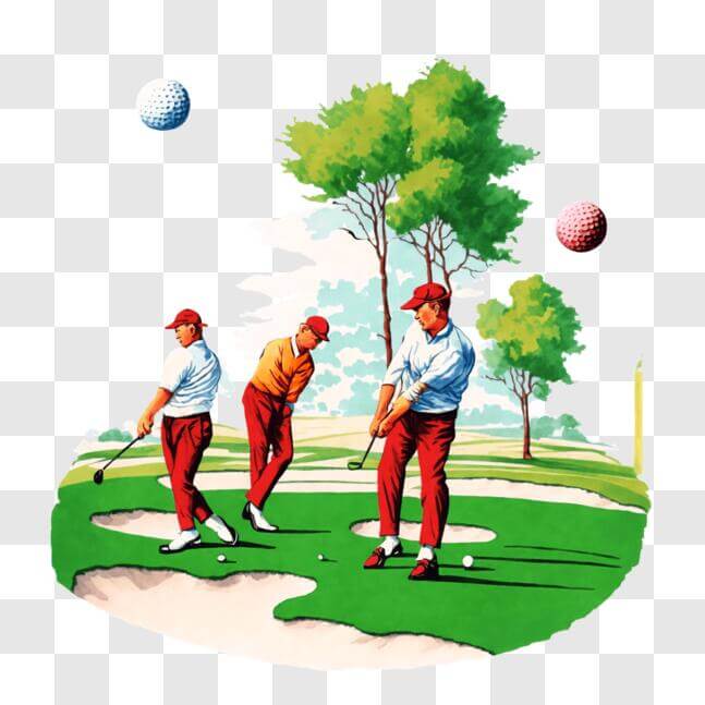 Download Three Golfers Playing Golf in an Idyllic Setting PNGs Online ...