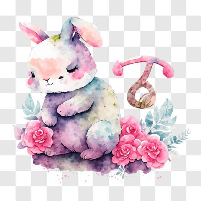 Download Watercolor Bunny with Pink Roses and Pisces Zodiac Sign PNGs ...