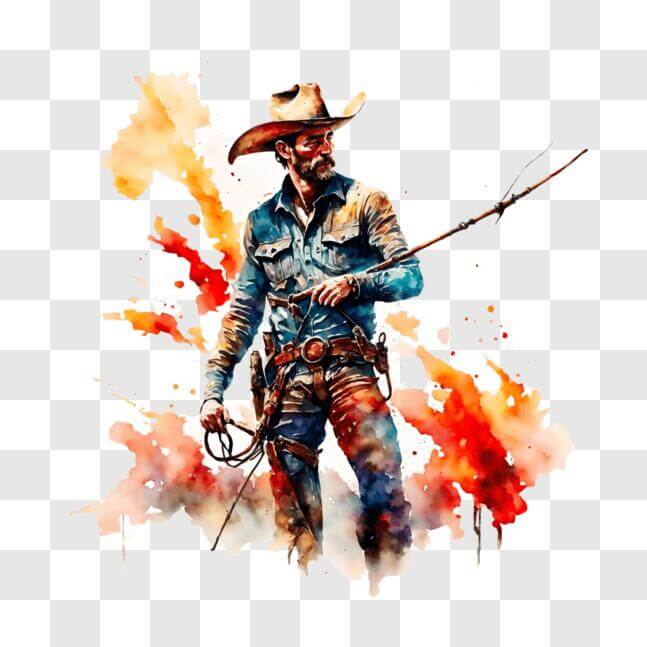 Download Cowboy with Rodeo Trophy in Western Watercolor Painting PNGs ...