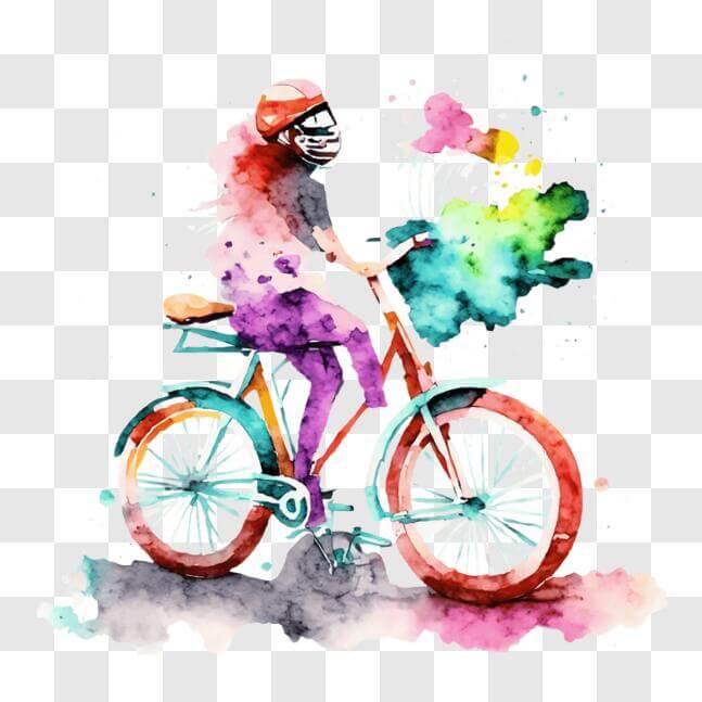 Download Colorful Bike Ride: Woman Cycling Through Paint Splatters PNGs ...