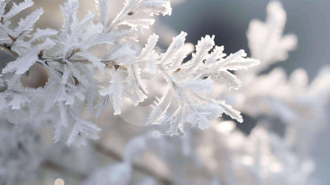 Frosty Snowflakes on Tree Branch stock photo | Creative Fabrica