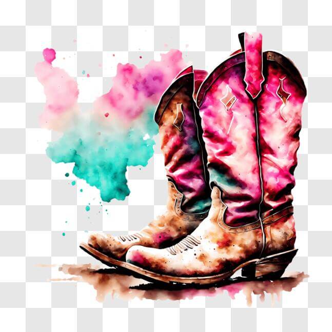 Download Watercolor Cowboy Boots Artwork with Pink, Blue, and Purple ...
