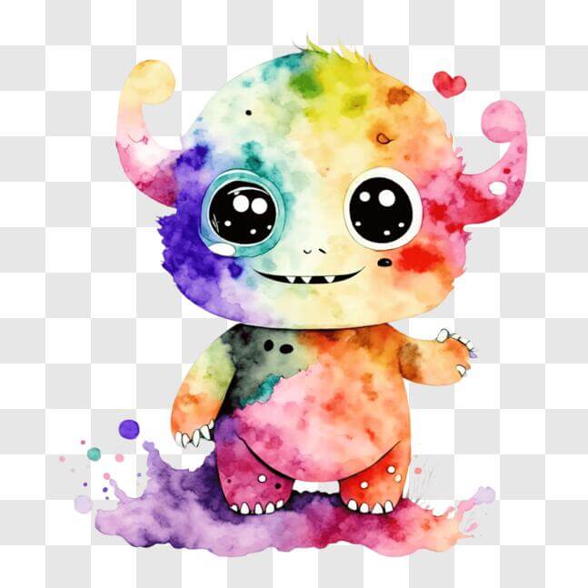 Download Colorful Watercolor Cute Little Monster on Black Background ...