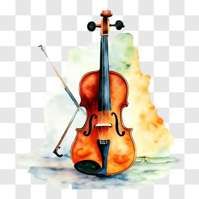 Download Orange Violin Watercolor Painting with Bow and Fiddle PNGs ...