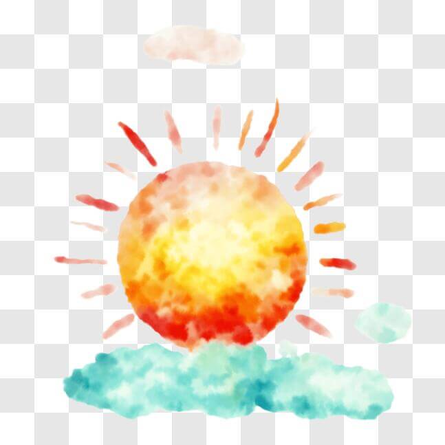 Download Colorful Watercolor Painting of Sun and Clouds PNGs Online ...