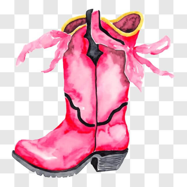 Download Pink Cowboy Boot with Ribbons and Bows on Black Background ...