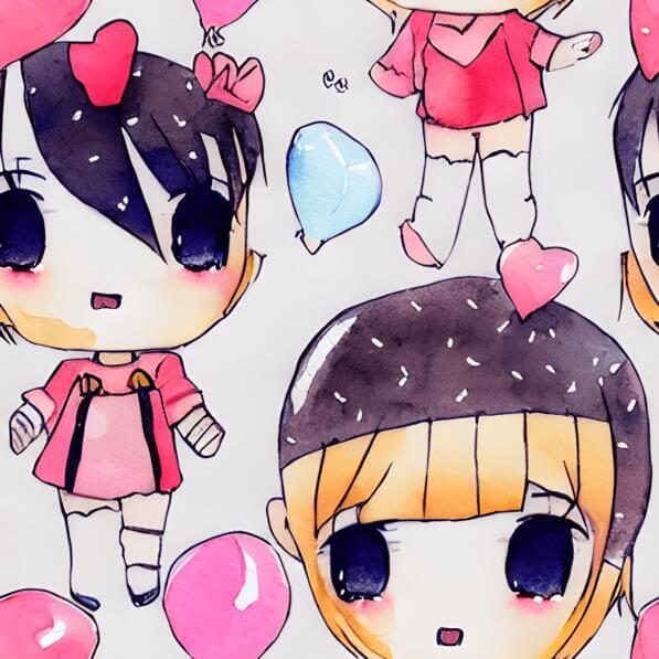 Download Watercolor Cartoon Characters in Pink Outfits with Pink ...