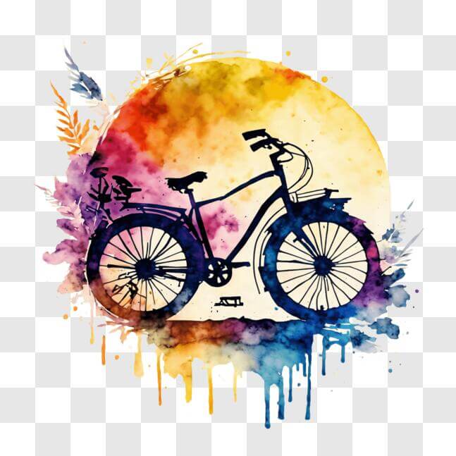 Download Colorful Bicycle with Abstract Sun and Moon Watercolor ...