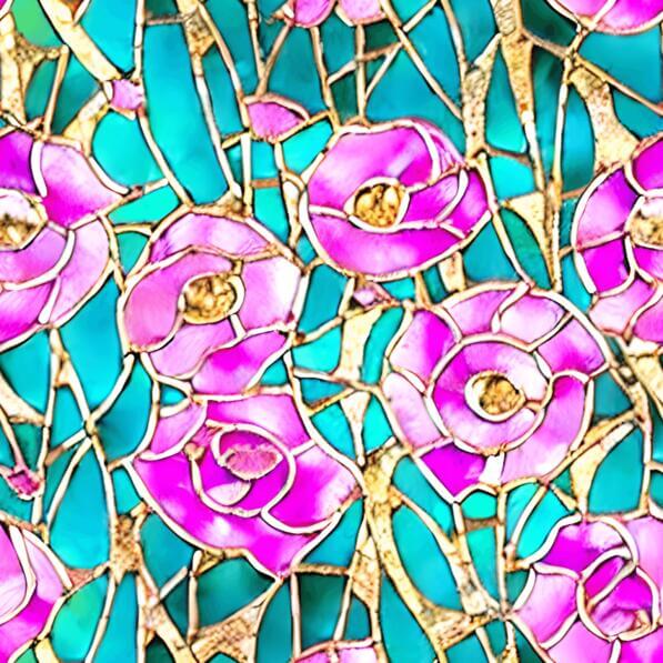 Download Stained Glass Floral Pattern with Pink Roses and Gold Accents ...