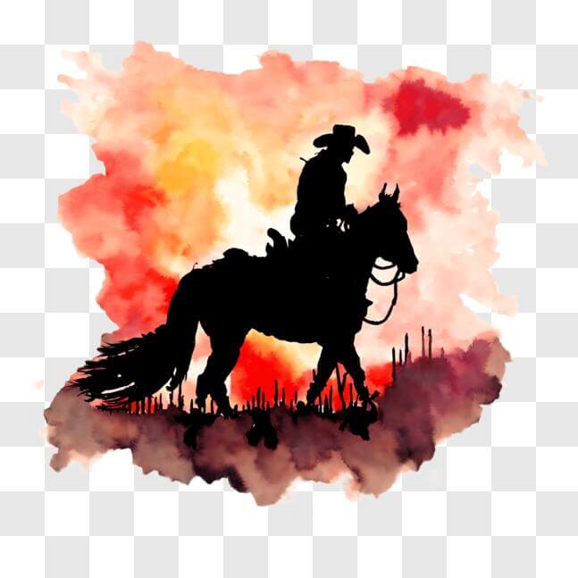 Download Cowboy Riding Horse in Desert Landscape PNGs Online - Creative ...