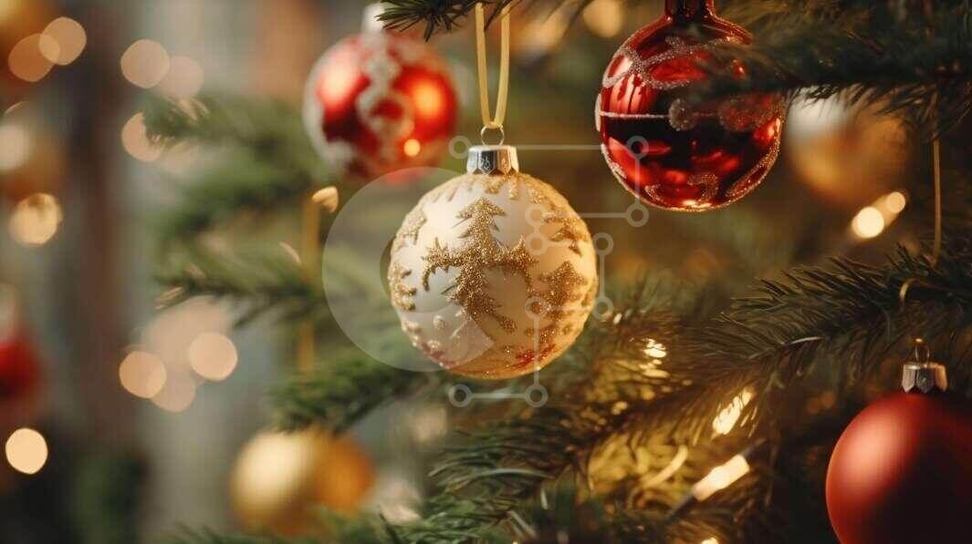 Festive Christmas Tree with Ornaments and Lights stock photo | Creative ...