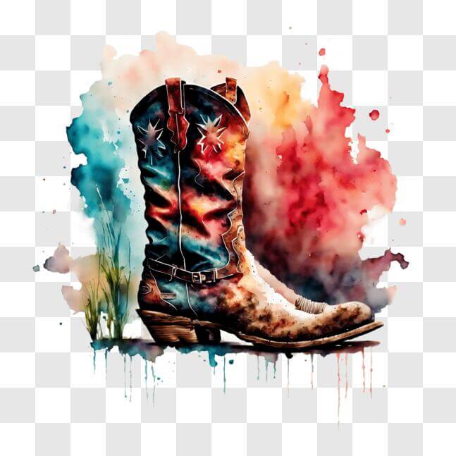 Download Watercolor Splashed Cowboy Boot Art Print PNGs Online ...