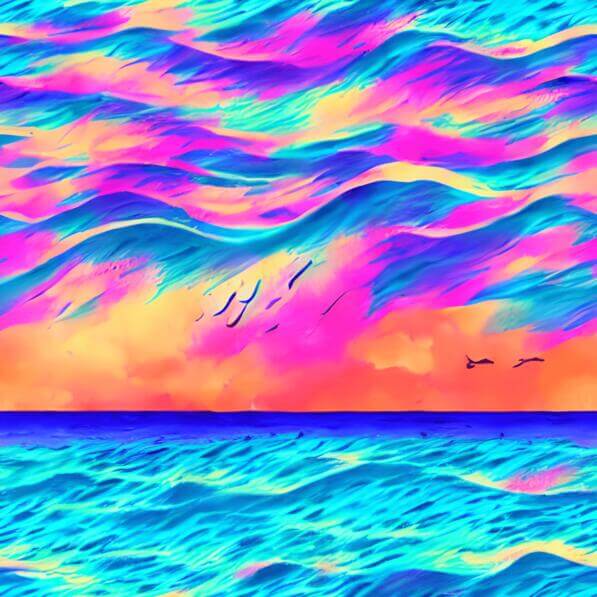 Download Colorful Ocean Painting with Waves and Birds Patterns Online ...