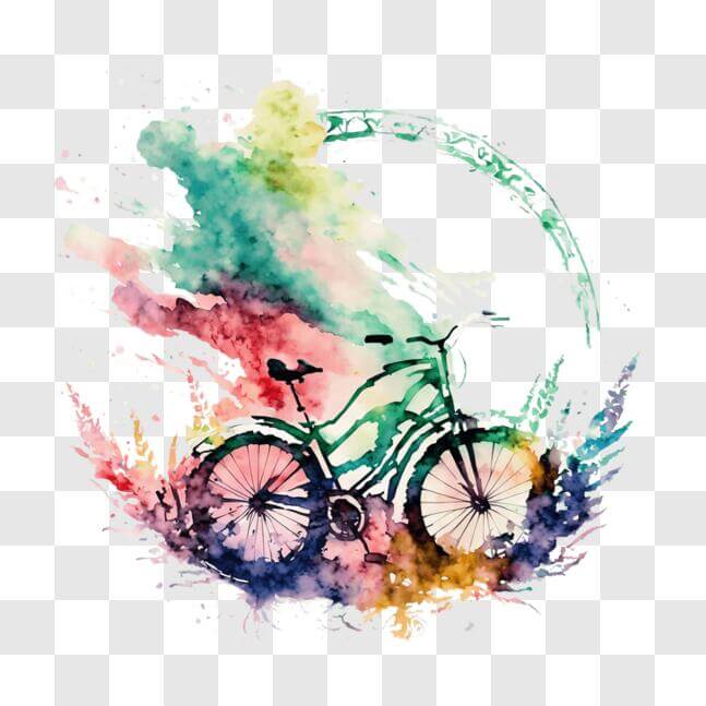 Download Colorful Bicycle with Watercolor Splatters PNGs Online ...
