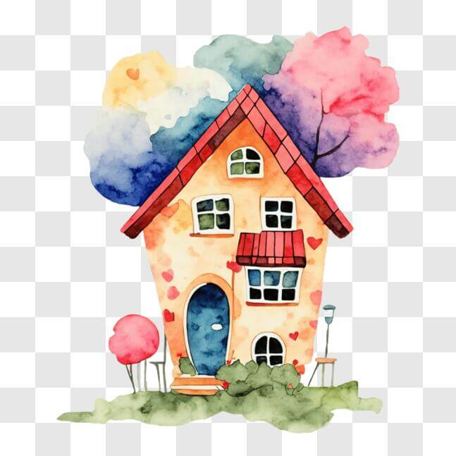 Download Colorful Watercolor Painting of a Cute House PNGs Online ...