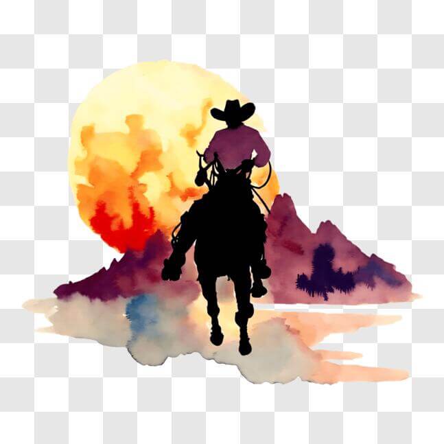 Download Western Cowboy Silhouette against Colorful Background PNGs ...