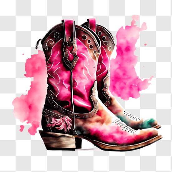Download Stylish Pink Cowboy Boot with Watercolor and Rhinestone ...