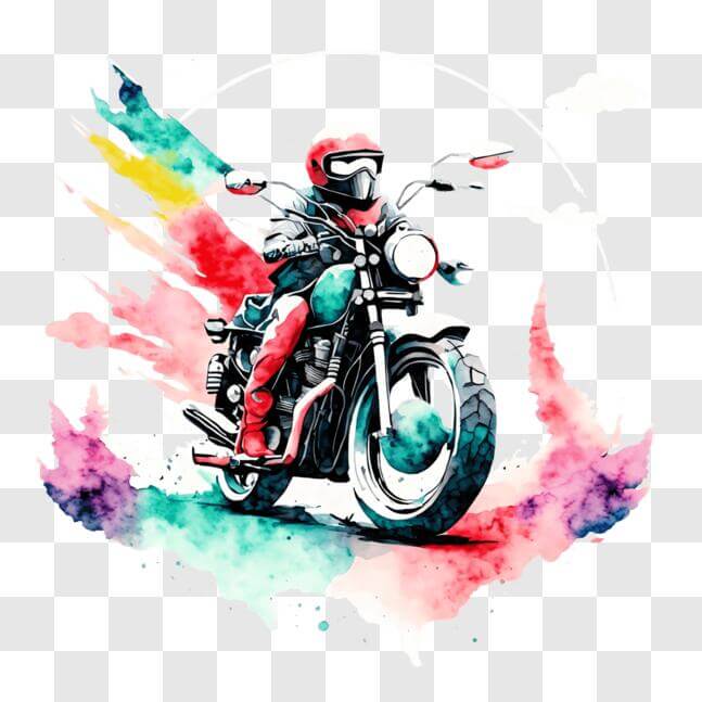 Download Colorful Motorcycle Rider in Abstract Watercolor Painting PNGs ...
