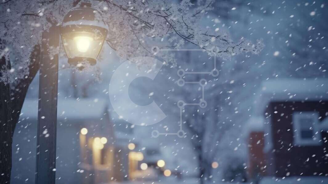 Winter Wonderland: Snow-covered street lamp in a snowy city stock photo ...
