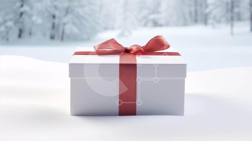 Winter Forest with Gift Box Decoration stock photo | Creative Fabrica