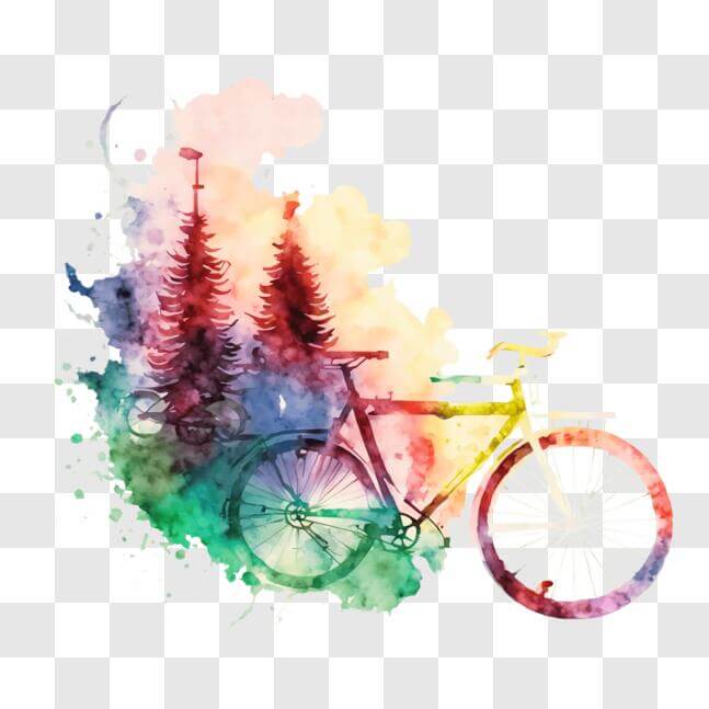 Download Colorful Bicycle with Paint Splatters and Trees PNGs Online ...