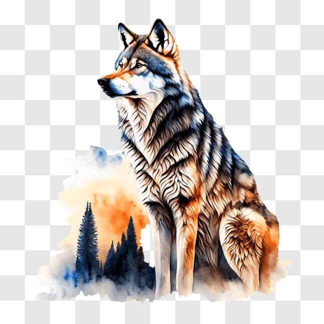 Pinturas Em Aquarela De Um Lobo Lobo Da Guarda. Lobo Humano.