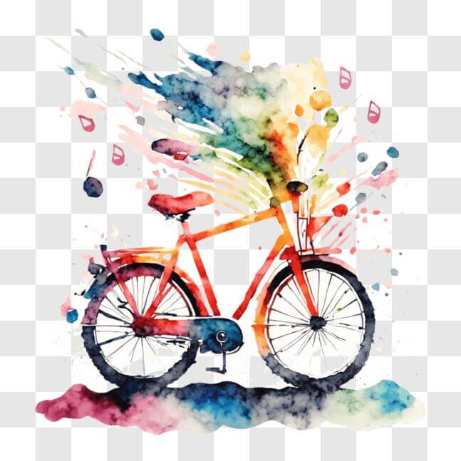 Download Artistic Red Bicycle with Colorful Paint Splatters and Musical ...