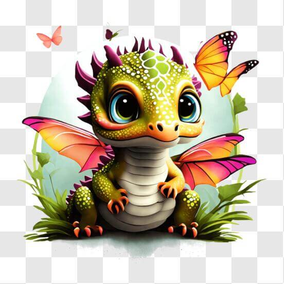 Download Cute Little Dragon with Colorful Wings on a Black Background ...