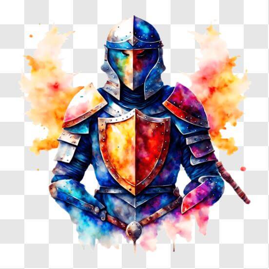 Download Colorful Knight in Armor Painting PNG Online - Creative Fabrica