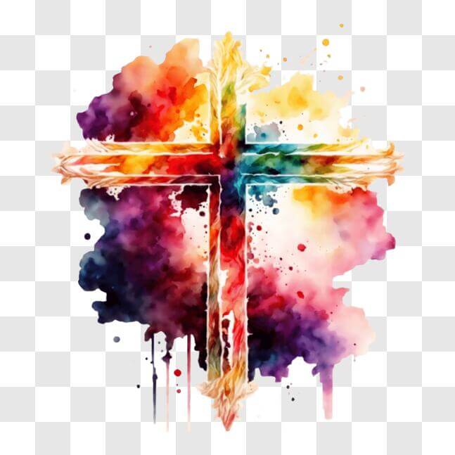 Download Colorful Cross with Paint Splatters PNGs Online - Creative Fabrica