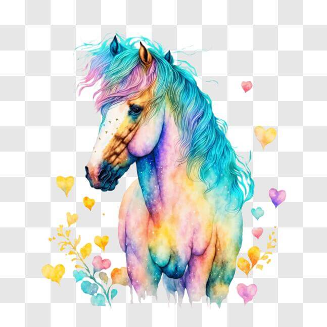 Download Colorful Watercolor Horse with Hearts Background PNGs Online ...