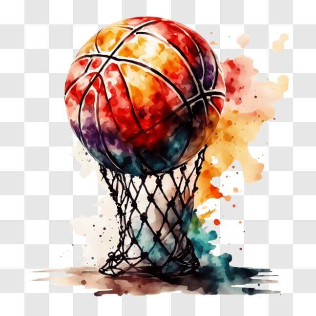 Download Basketball Ball in Net with Watercolor Splashes PNGs Online ...