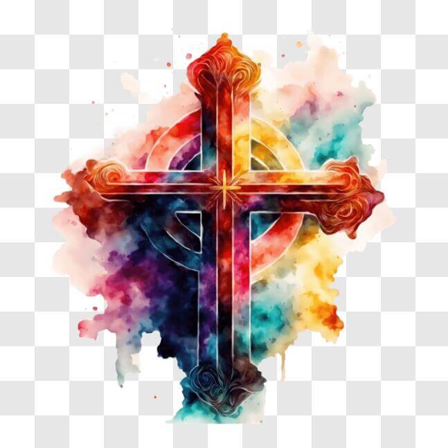 Download Colorful Cross with Watercolor Splashes PNGs Online - Creative ...