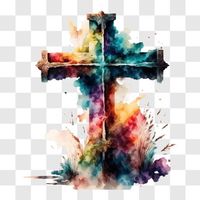 Download Colorful Cross with Paint Splashes - Religious Artwork PNGs ...