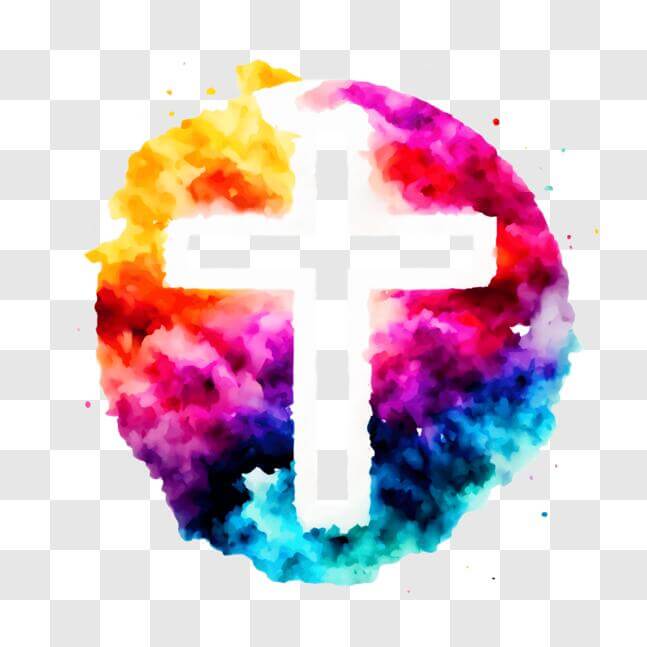 Download Colorful Cross on Abstract Watercolor Background PNGs Online ...