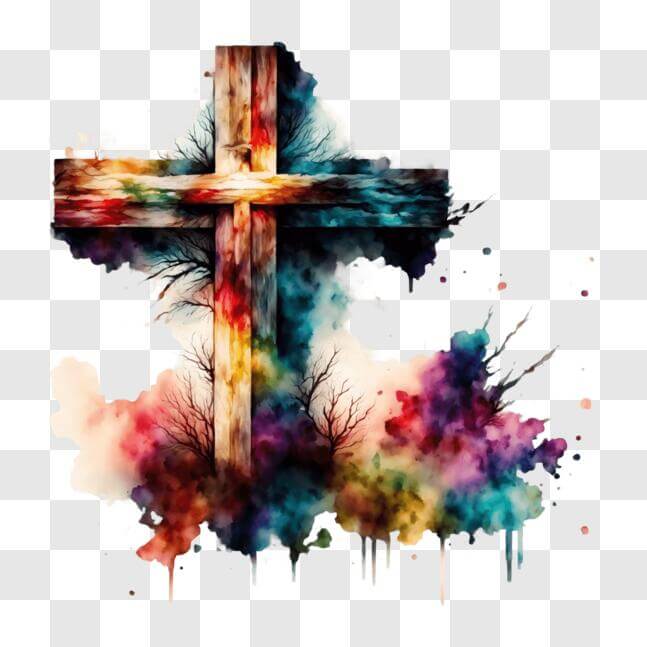 Download Colorful Cross with Paint Splatters PNGs Online - Creative Fabrica