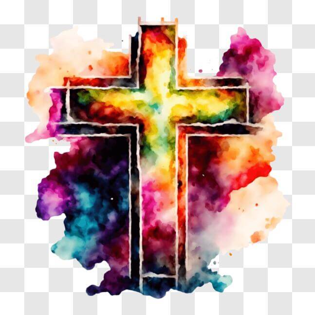 Download Colorful Cross with Watercolor Splashes PNGs Online - Creative ...